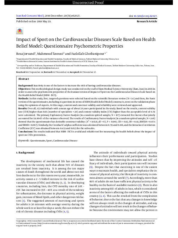 (PDF) Impact of Sport on the Cardiovascular Diseases Scale Based on ...