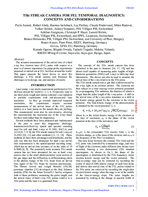 (PDF) THz STREAK CAMERA FOR FEL TEMPORAL DIAGNOSTICS: CONCEPTS AND ...