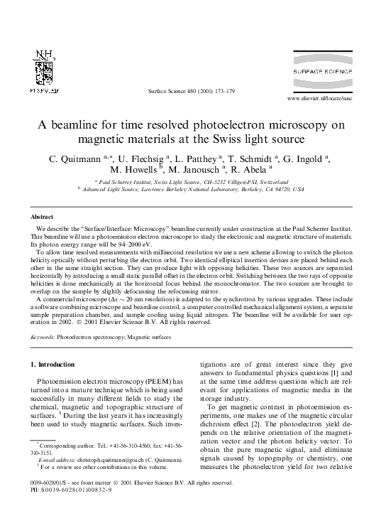 (PDF) A beamline for time resolved photoelectron microscopy on magnetic materials at the Swiss ...