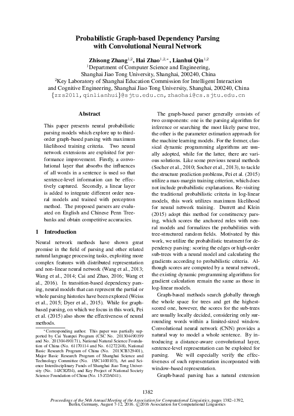 (PDF) Probabilistic Graph-based Dependency Parsing with Convolutional Neural Network