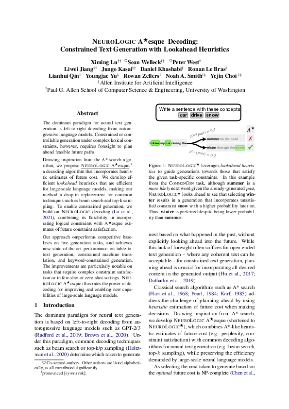 Pdf Neurologic A Esque Decoding Constrained Text Generation With