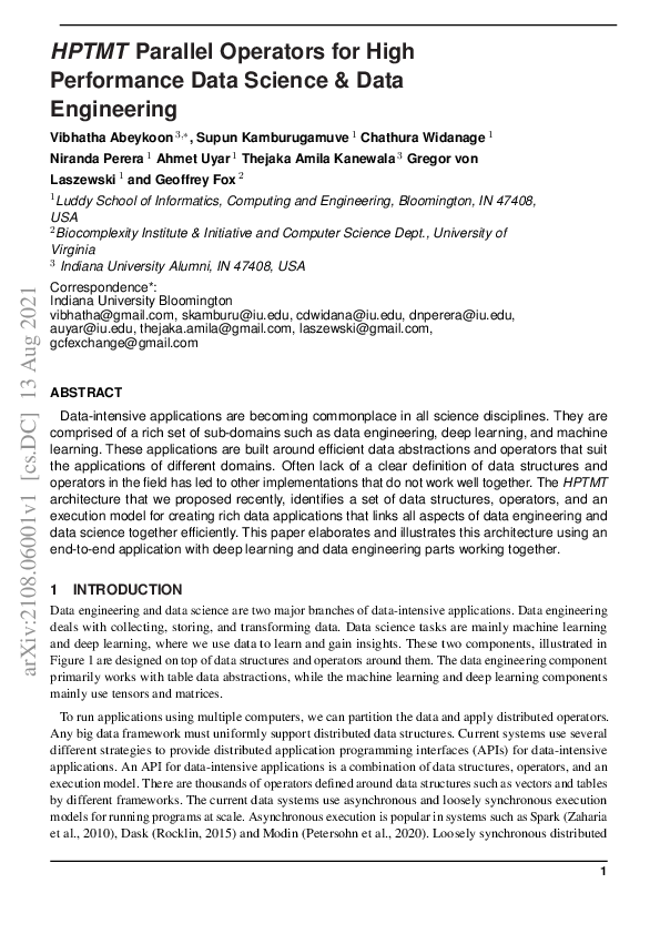 (PDF) HPTMT Parallel Operators for High Performance Data Science and Data Engineering