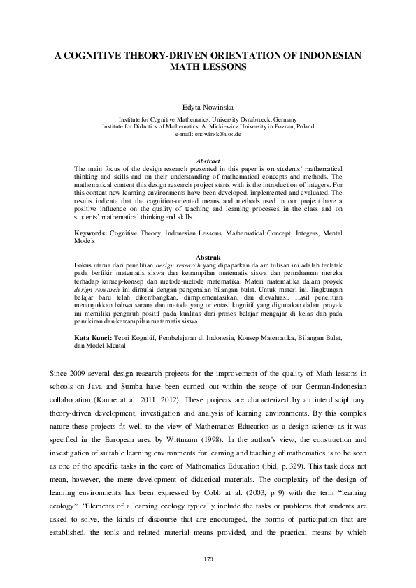 (PDF) A Cognitive Theory-Driven Orientation of Indonesian Math Lessons