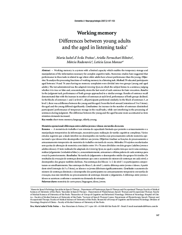 (PDF) Working memory: Differences between young adults and the aged in ...