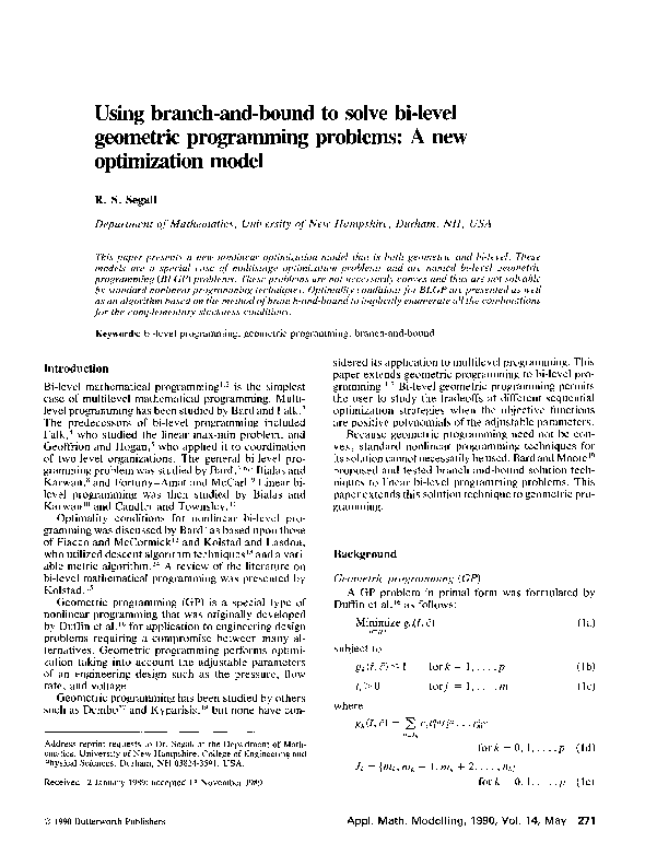 Pdf Using Branch And Bound To Solve Bi Level Geometric Programming Problems A New