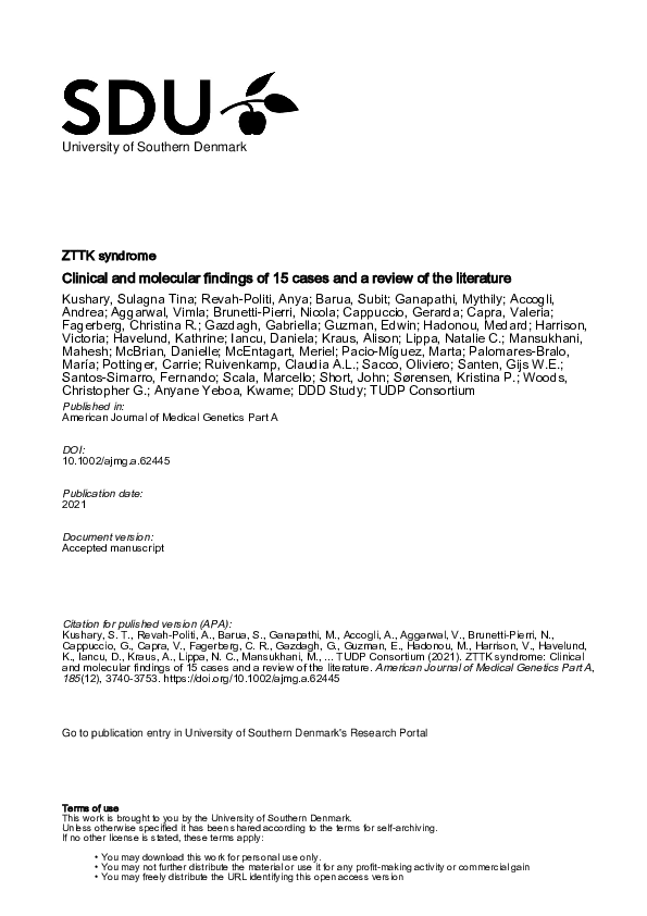 (PDF) ZTTK syndrome: Clinical and molecular findings of 15 cases and a ...