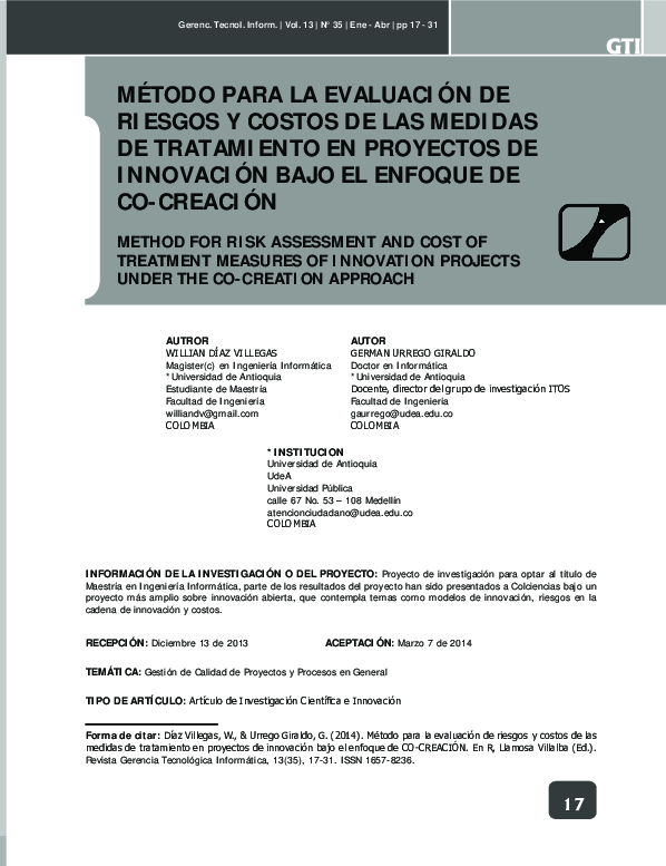 (PDF) Método Para La Evaluación De Riesgos y Costos De Las Medidas De ...