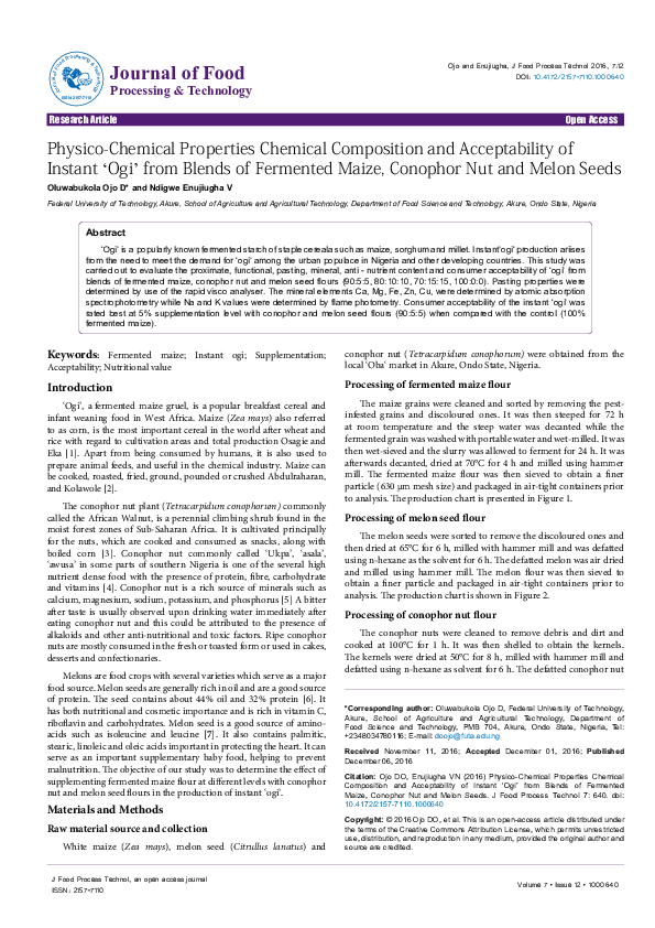 (PDF) Physico-Chemical Properties Chemical Composition and Acceptability of Instant ‘Ogi’ from ...