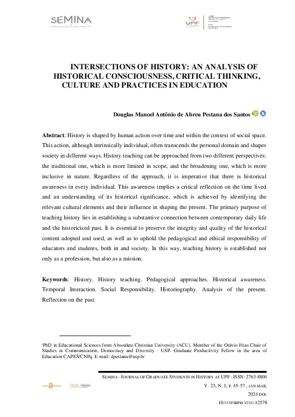 (PDF) INTERSECTIONS OF HISTORY: AN ANALYSIS OF HISTORICAL CONSCIOUSNESS ...