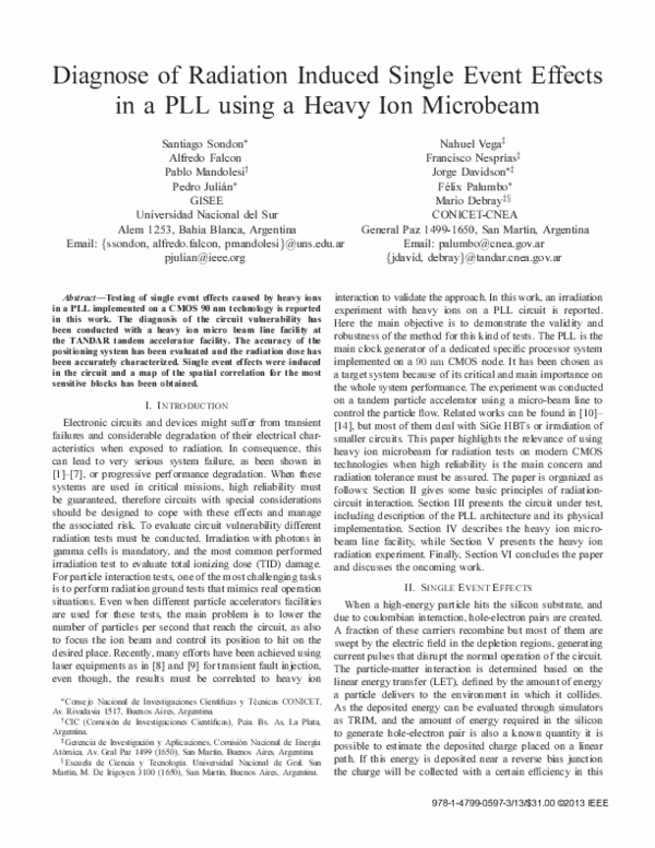 (PDF) Diagnose of radiation induced single event effects in a PLL using a heavy ion microbeam