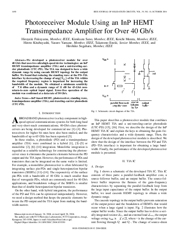 (PDF) Photoreceiver module using an InP HEMT transimpedance amplifier ...