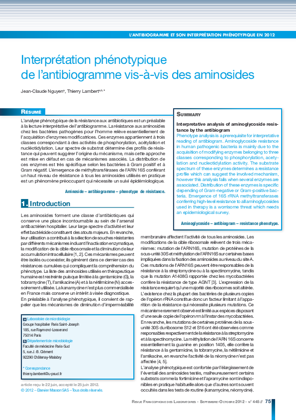 (PDF) Interprétation phénotypique de l’antibiogramme vis-à-vis des ...