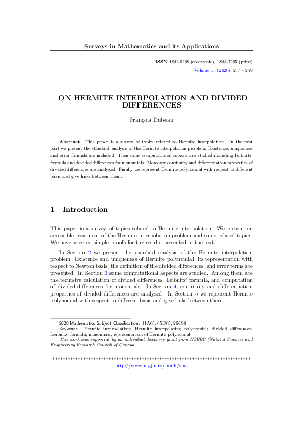 (PDF) On hermite interpolation and divided differences