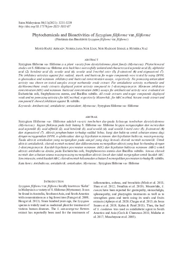 (PDF) Phytochemicals and Bioactivities of Syzygium filiformevar. filiforme