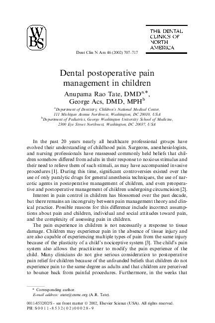 (PDF) Dental postoperative pain management in children | George Acs ...