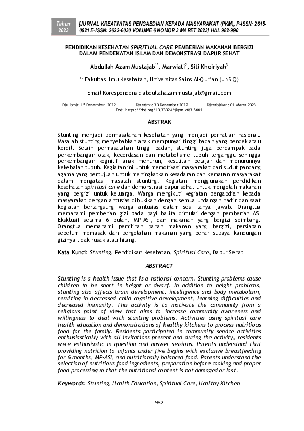 (PDF) Pendidikan Kesehatan Spiritual Care Pemberian Makanan Bergizi ...