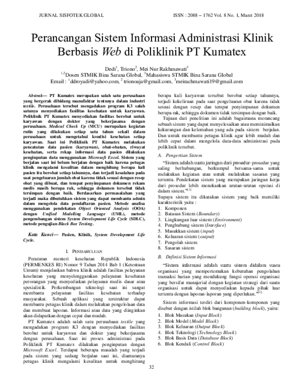 (PDF) Perancangan Sistem Informasi Administrasi Klinik Berbasis Web di Poliklinik PT Kumat