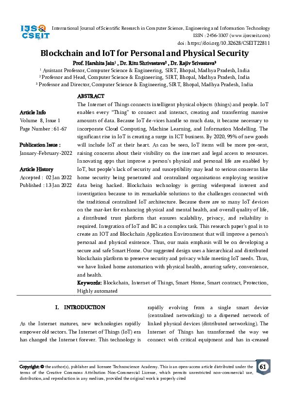 (PDF) Blockchain and IoT for Personal and Physical Security