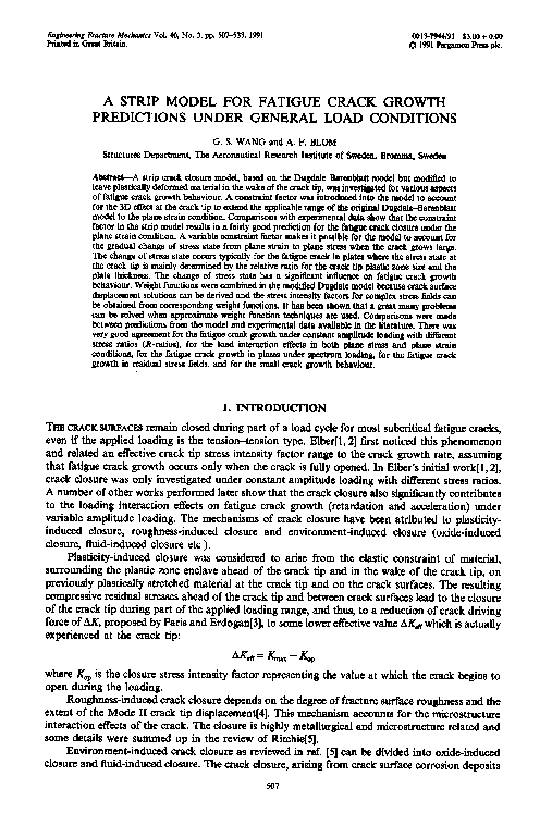 (PDF) A strip model for fatigue crack growth predictions under general load conditions