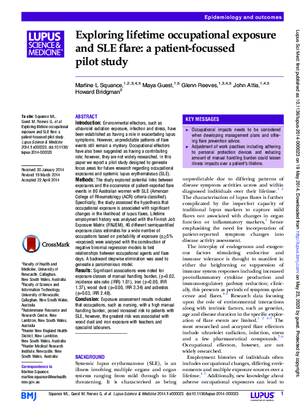 (PDF) Exploring lifetime occupational exposure and SLE flare: a patient ...
