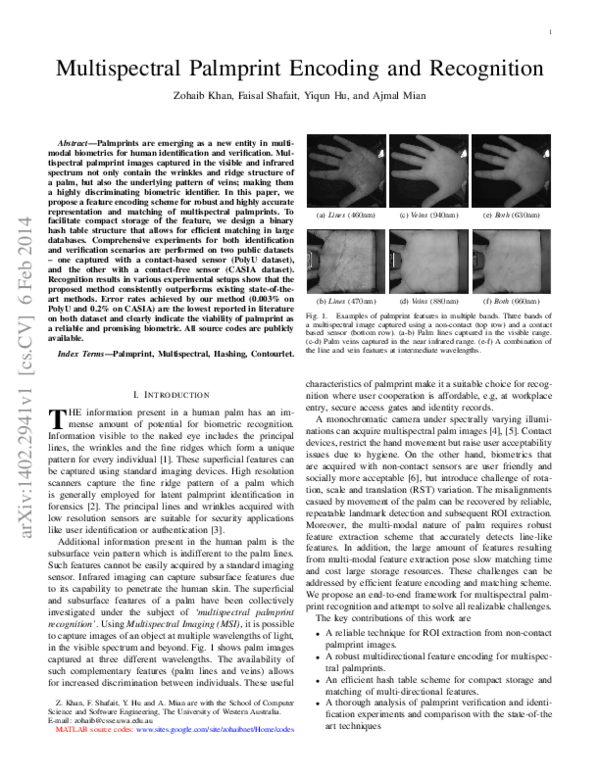 Pdf Multispectral Palmprint Encoding And Recognition