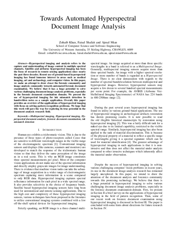 (PDF) Towards Automated Hyperspectral Document Image Analysis