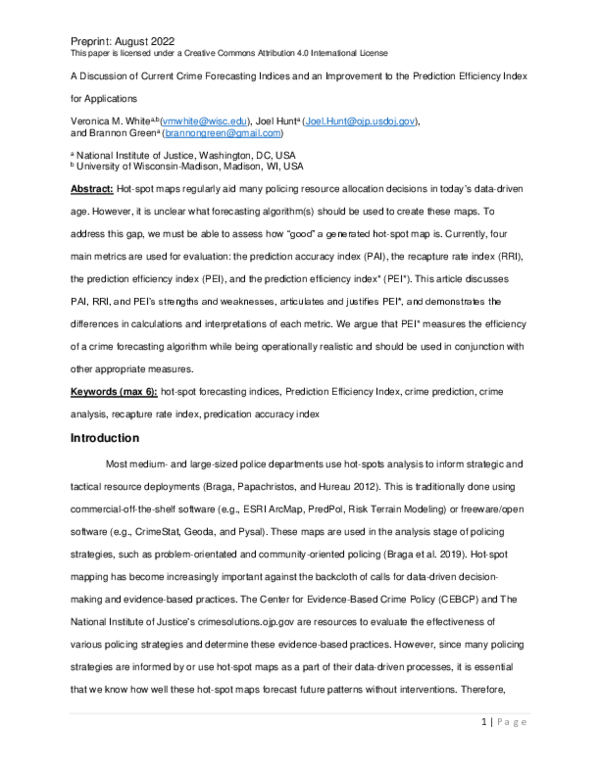 (PDF) A Discussion of Current Crime Forecasting Indices and an Improvement to the Prediction ...