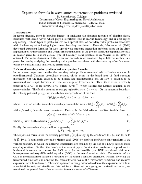 (PDF) Expansion formulae for wave structure interaction problems in three dimensions ...