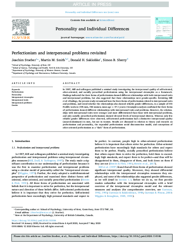 (PDF) Perfectionism and interpersonal problems revisited