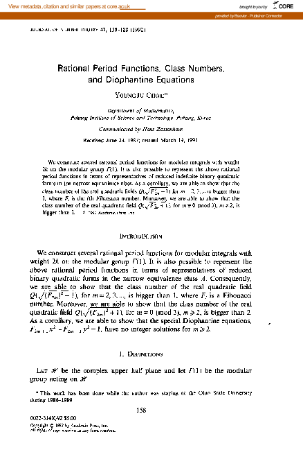 (PDF) Rational period functions, class numbers, and diophantine ...
