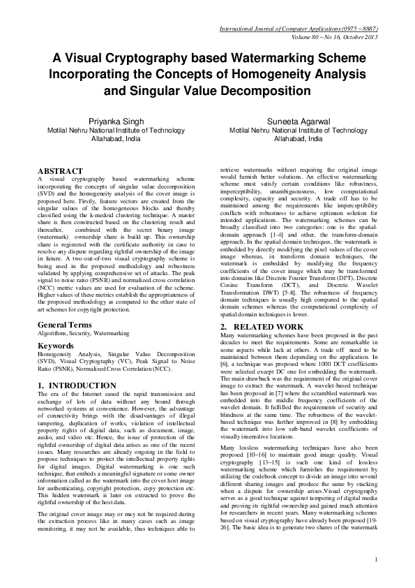 (PDF) A Visual Cryptography based Watermarking Scheme Incorporating the Concepts of Homogeneity ...