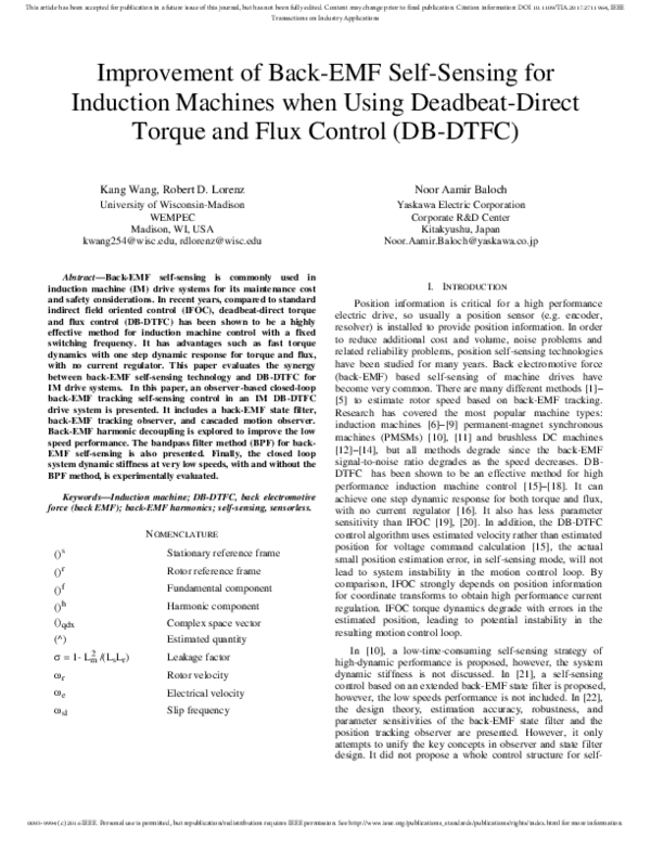 (PDF) Improvement of back-EMF self-sensing for induction machines when using deadbeat-direct ...