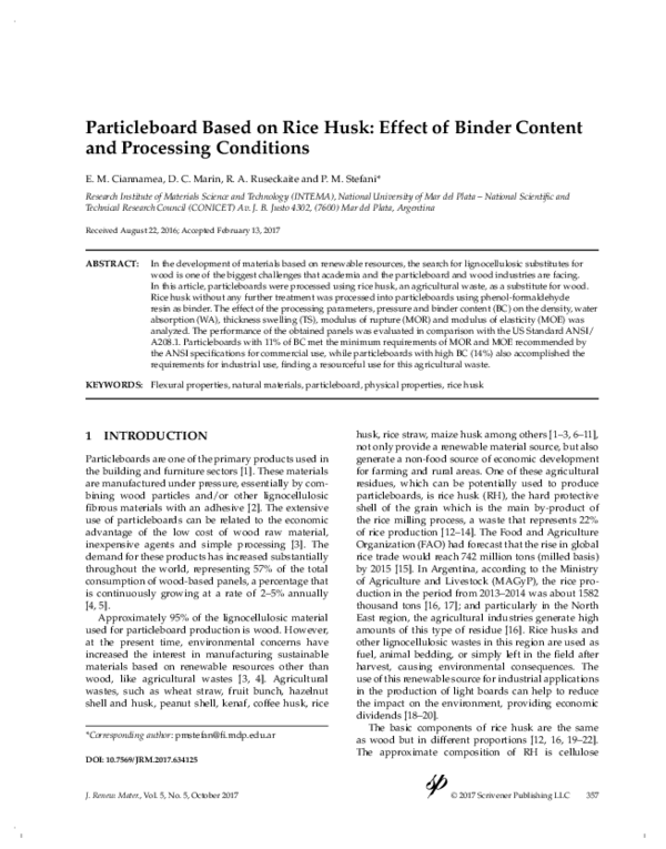 (PDF) Particleboard Based on Rice Husk: Effect of Binder Content and ...