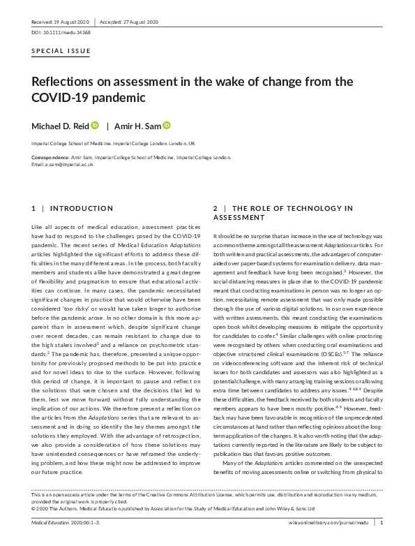 (PDF) Reflections on assessment in the wake of change from the COVID‐19 pandemic