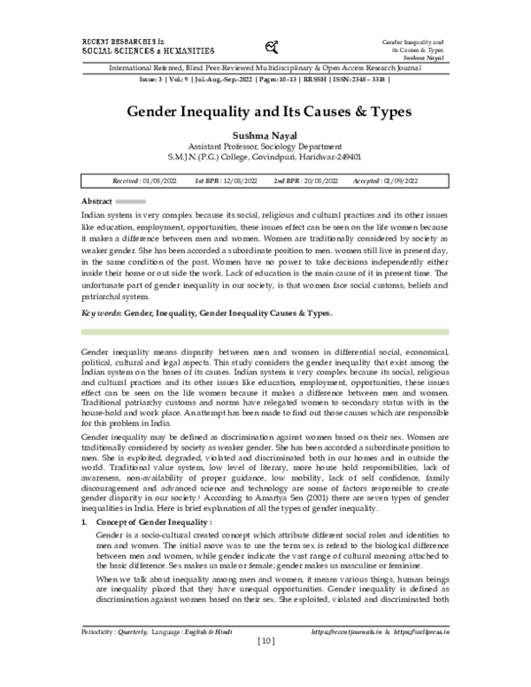 (PDF) Gender Inequality and Its Causes & Types
