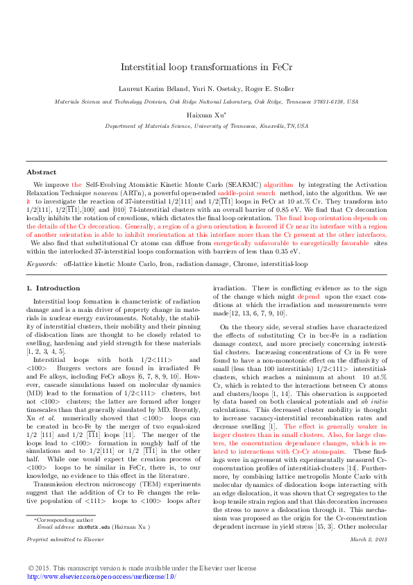 (PDF) Interstitial loop transformations in FeCr