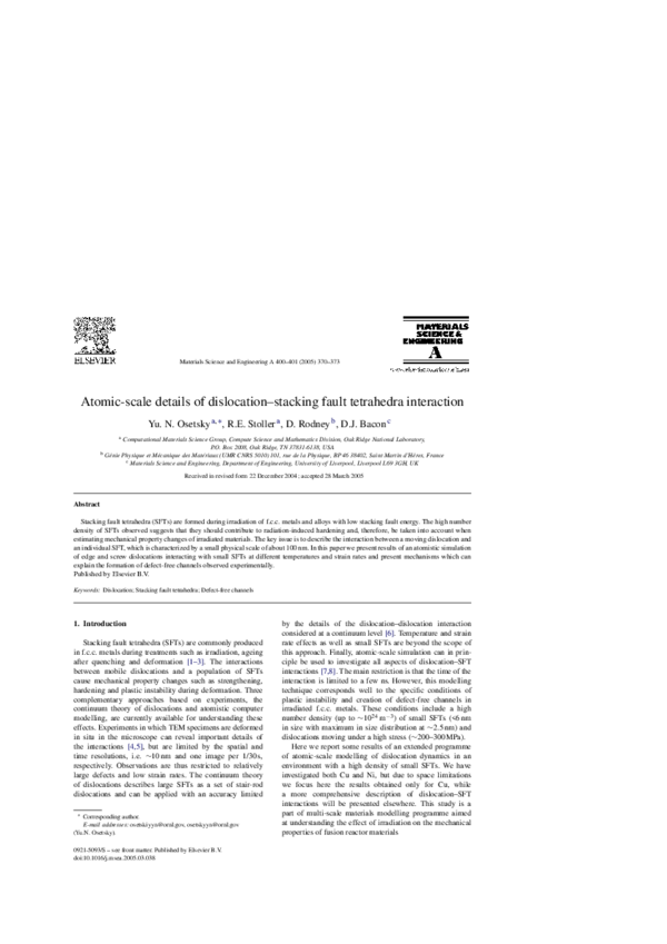 (PDF) Atomic-scale details of dislocation–stacking fault tetrahedra interaction