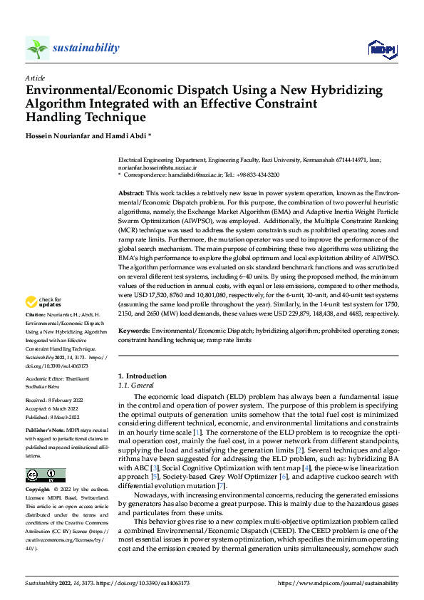 (PDF) Environmental/Economic Dispatch Using a New Hybridizing Algorithm ...