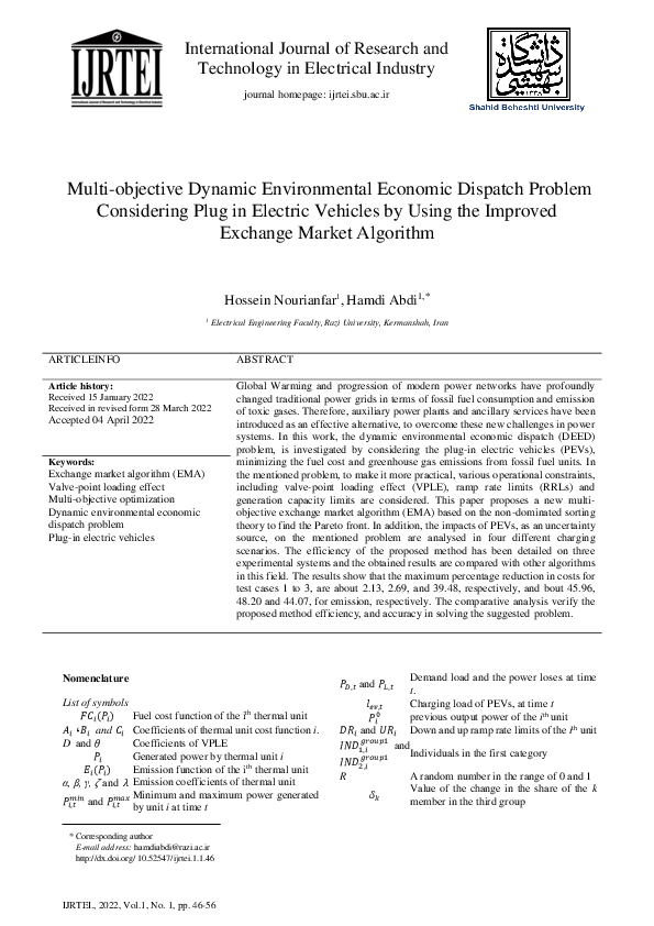 (PDF) Multi-objective Dynamic Environmental Economic Dispatch Problem Considering Plug in ...