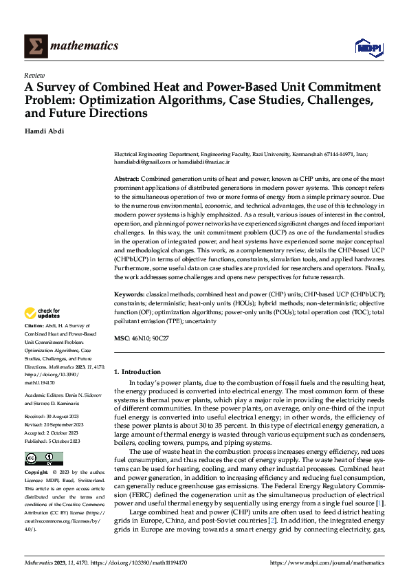(PDF) A Survey of Combined Heat and Power-Based Unit Commitment Problem: Optimization Algorithms ...