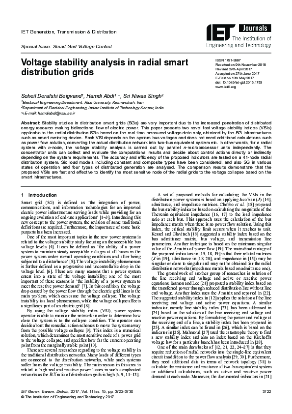 (PDF) Voltage stability analysis in radial smart distribution grids