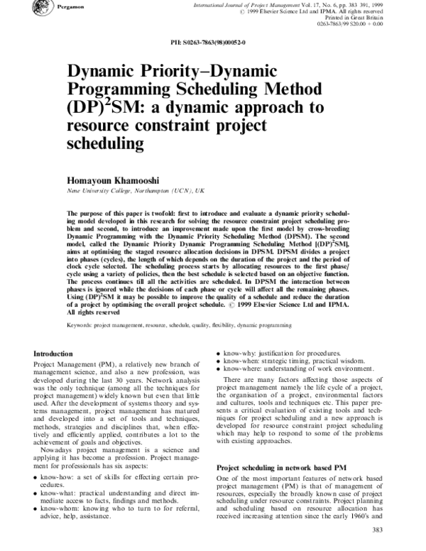 (PDF) Dynamic Priority–Dynamic Programming Scheduling Method (DP)2SM: a dynamic approach to ...
