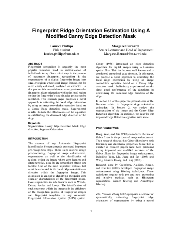 (PDF) Fingerprint ridge orientation estimation using a modified Canny ...