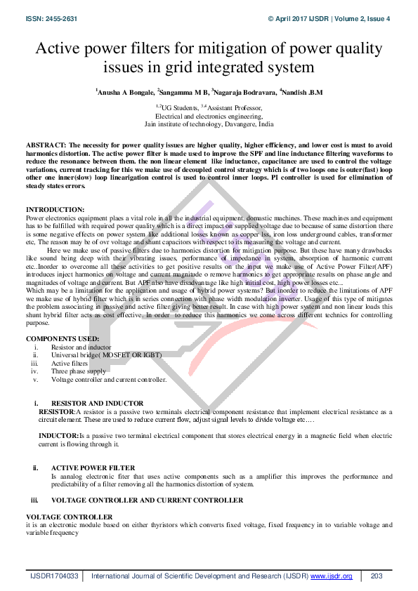 (PDF) Active power filters for mitigation of power quality issues in ...
