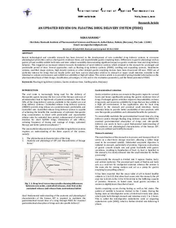 (PDF) AN UPDATED REVIEW ON: FLOATING DRUG DELIVERY SYSTEM (FDDS