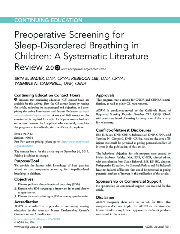 (PDF) Preoperative Screening for Sleep-Disordered Breathing in Children ...