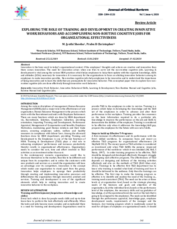 (PDF) Exploring the Role of Training and Development in Creating Innovative Work Behaviors and ...