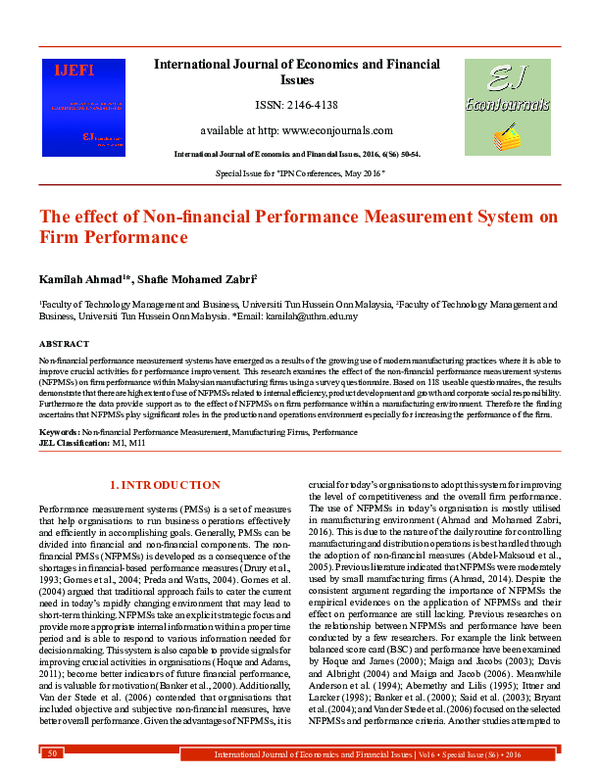 (PDF) The Effect of Non-financial Performance Measurement System on ...
