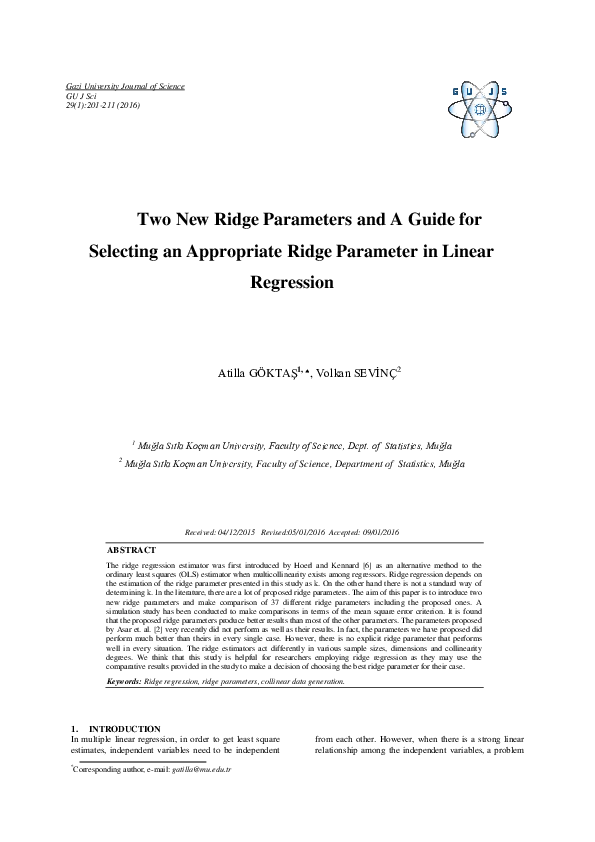 (PDF) Two New Ridge Parameters and a Guide for Selecting an Appropriate ...