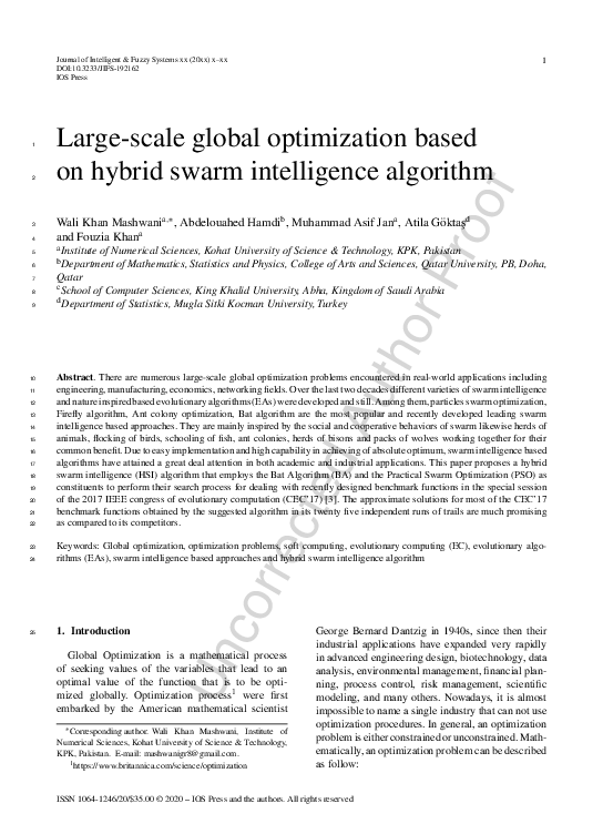 Pdf Large Scale Global Optimization Based On Hybrid Swarm Intelligence Algorithm